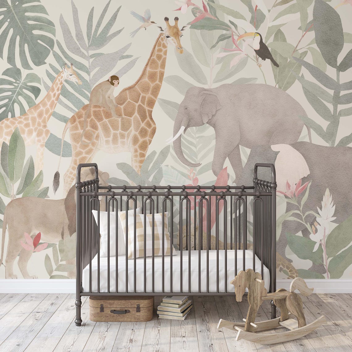 Neutral Safari Animals Wallpaper Mural: Peel and Stick Nursery Decor - Etsy