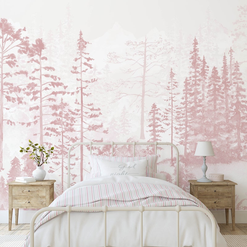 Pink Forest Tree Wallpaper - Etsy