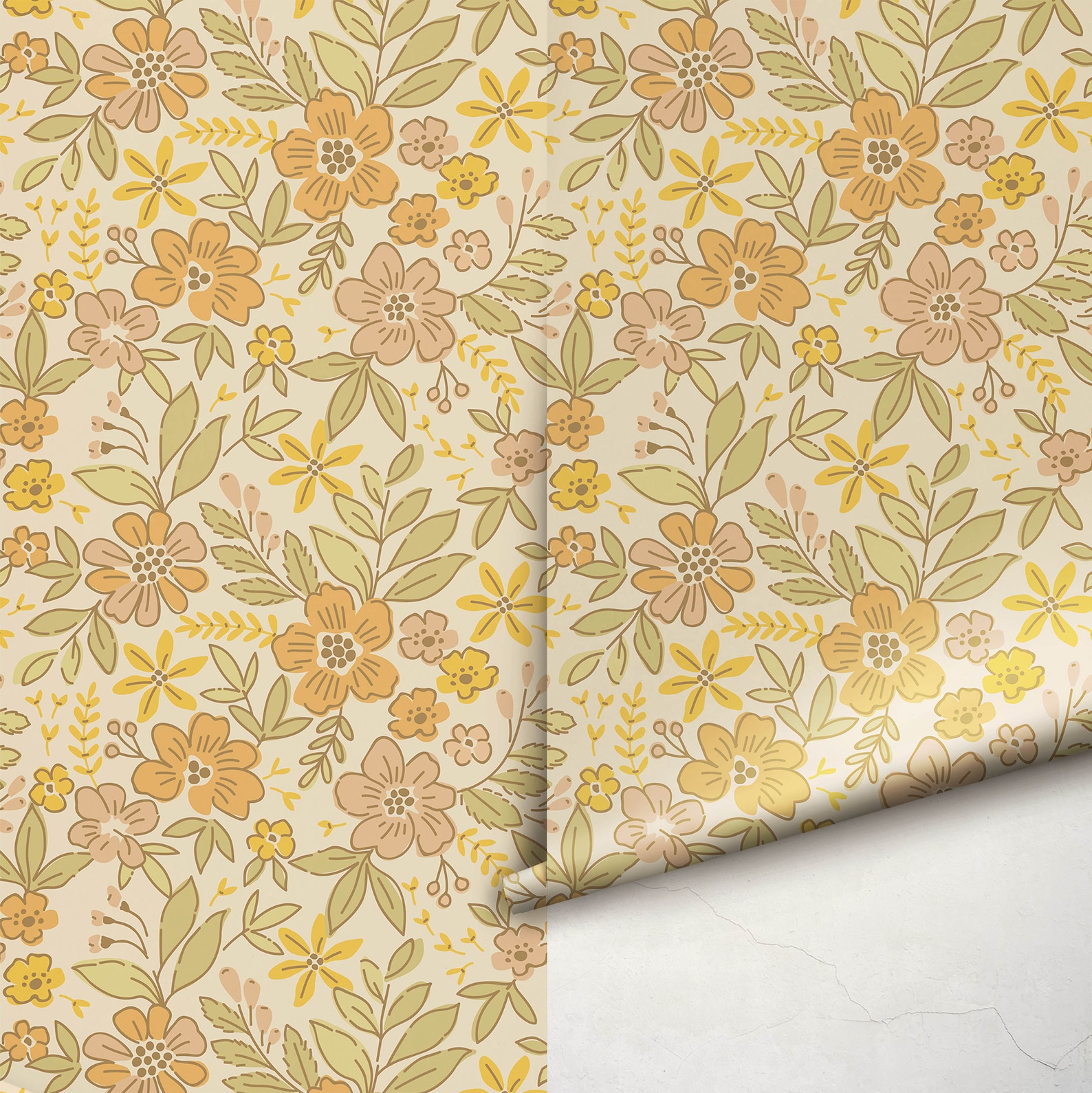 Boho Vintage Floral Wallpaper A223 Boho Peony and Wind Flowers - Etsy