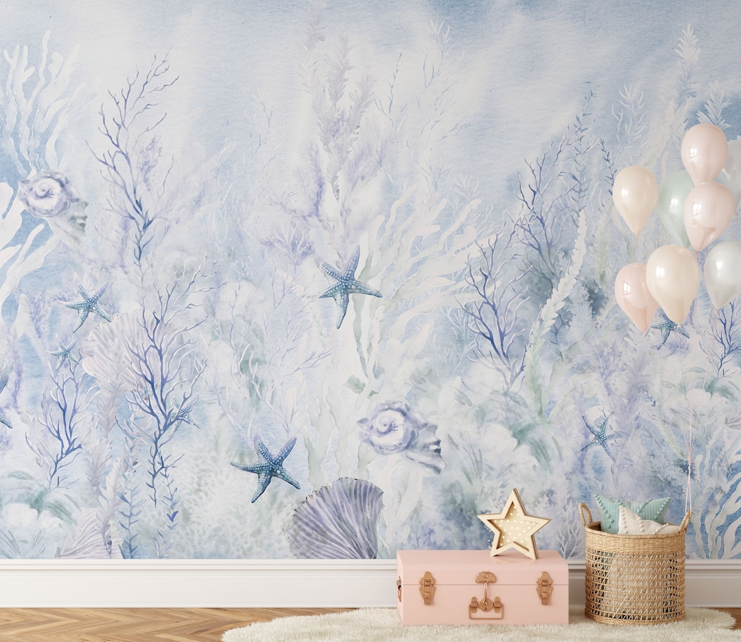 Blue Coral Dreams Mural KM371 Coral Reef Ocean Scape Wallpaper Peel and ...
