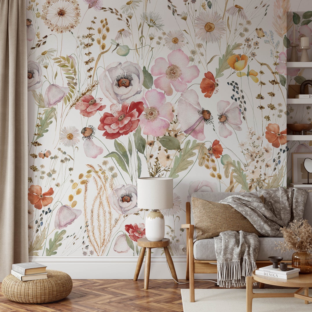 Romantic Floral Bouquet Wallpaper Mural: Elegant Large-scale Flowers - Etsy