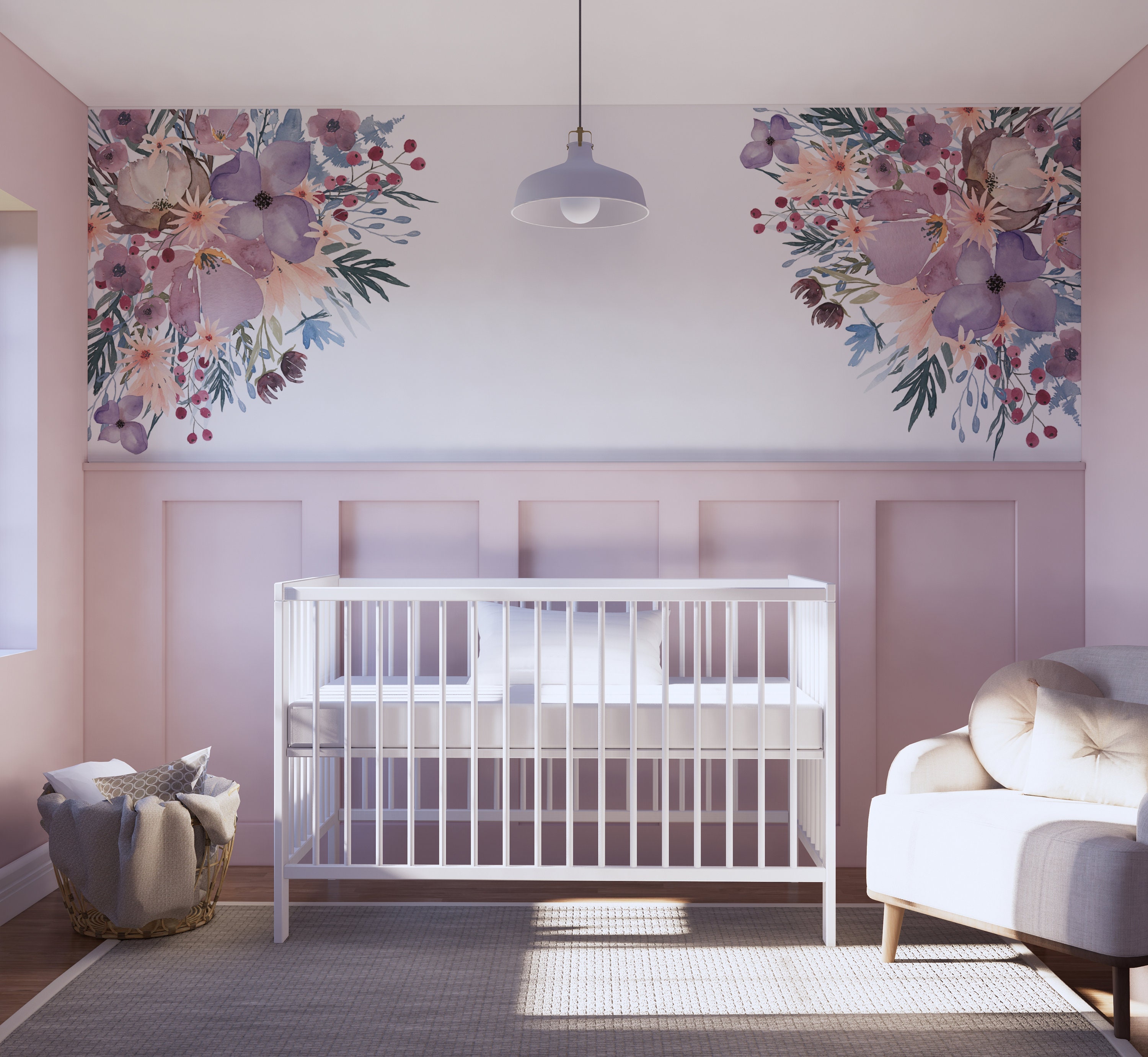 Lilac Floral Corner Wall Decals: Spring Nursery Mural, Peel & Stick - Etsy