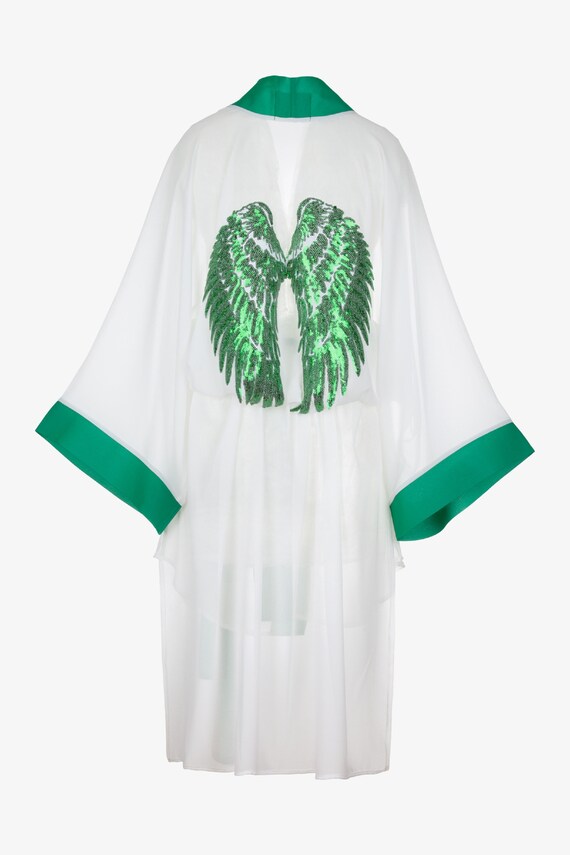 White Kimono Sequin Angel Wing Robe Beach Kaftan Angel - Etsy