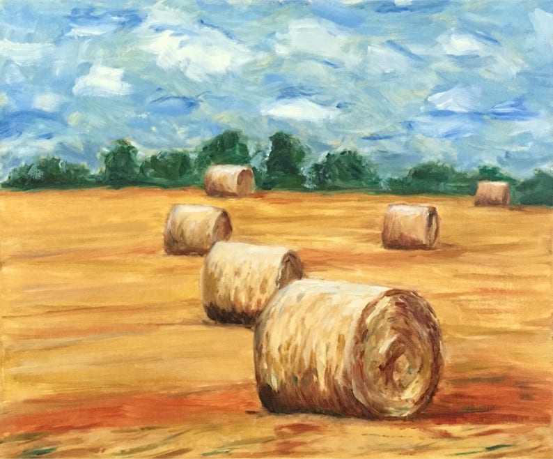 Painting, Sunlite Hay Bales, Original Landscape Oil Painting - Etsy