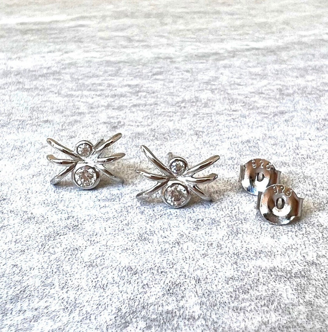 Spider Studs. Insect Jewelry. Cute Crystal Earrings. CZ Diamond Stud ...