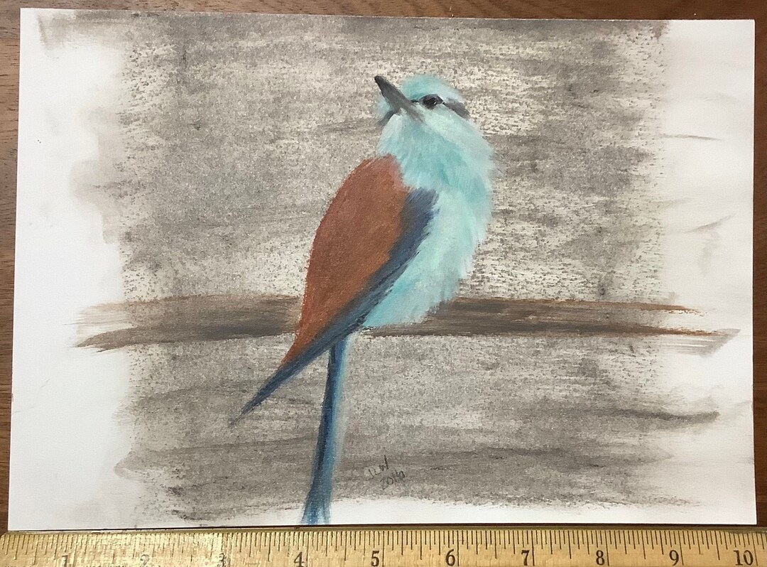 Aqua Blue Bird on Branch Original Artwork 7x10 - Etsy