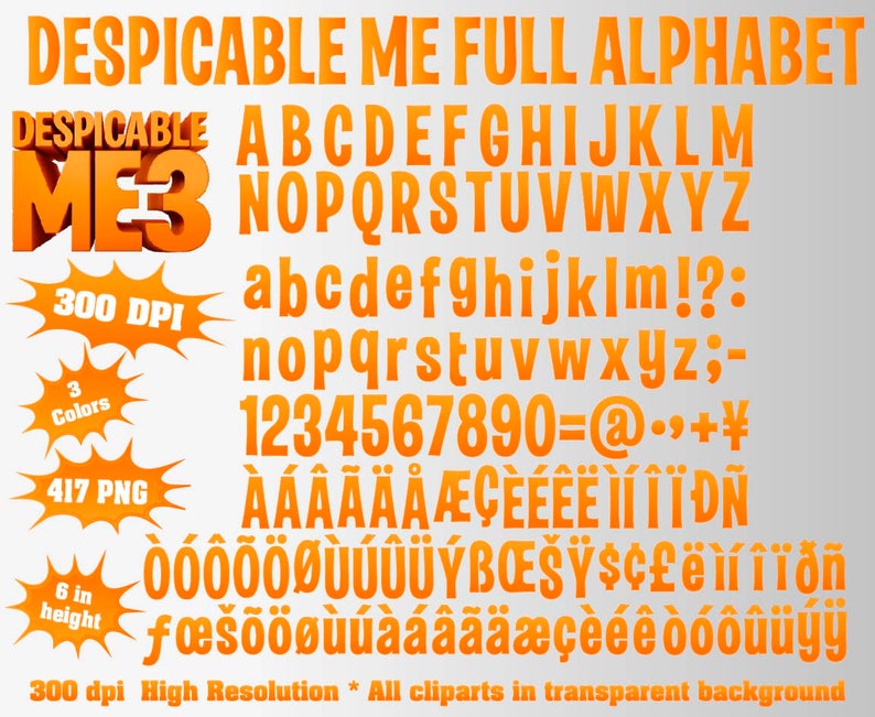 Despicable Me Full Alphabet Numbers and Symbols 417 PNG | Etsy