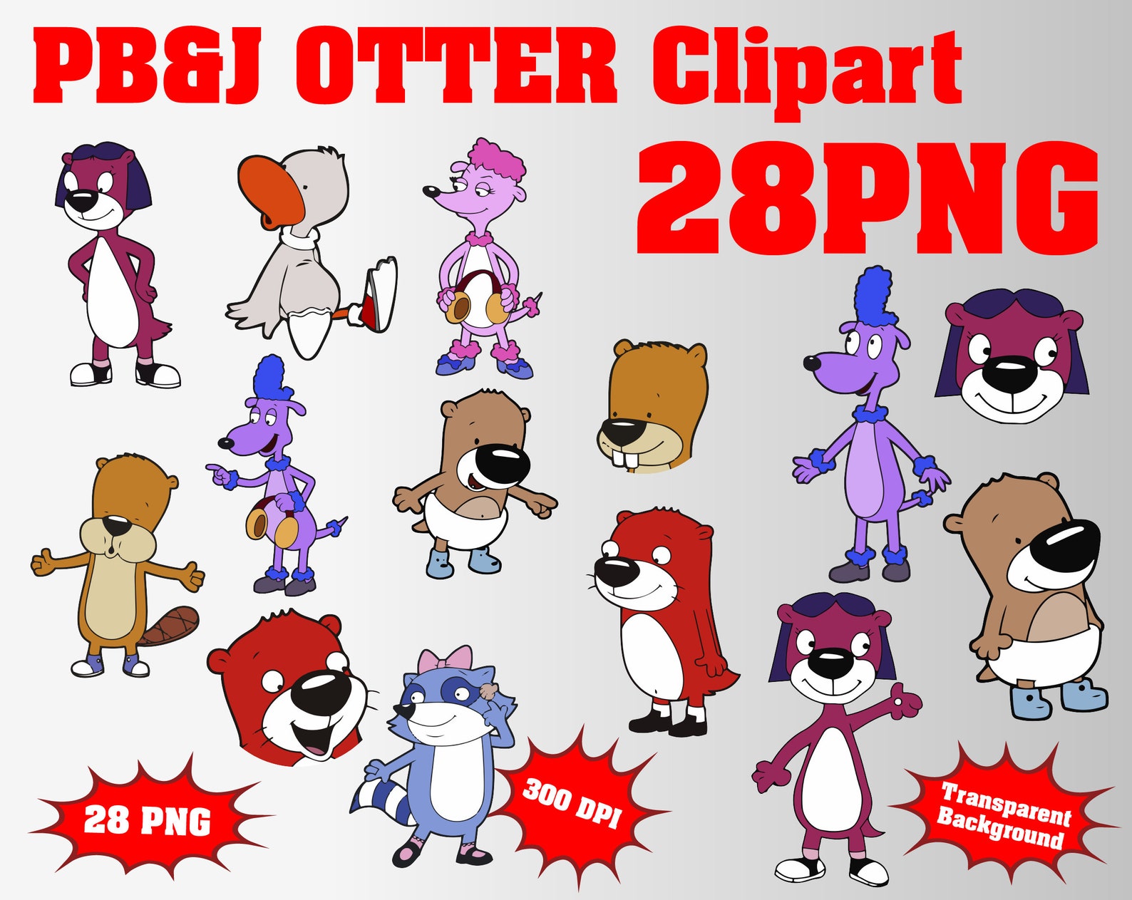 PB J Otter Clipart 28 PNG 300 dpi Transparent Background | Etsy