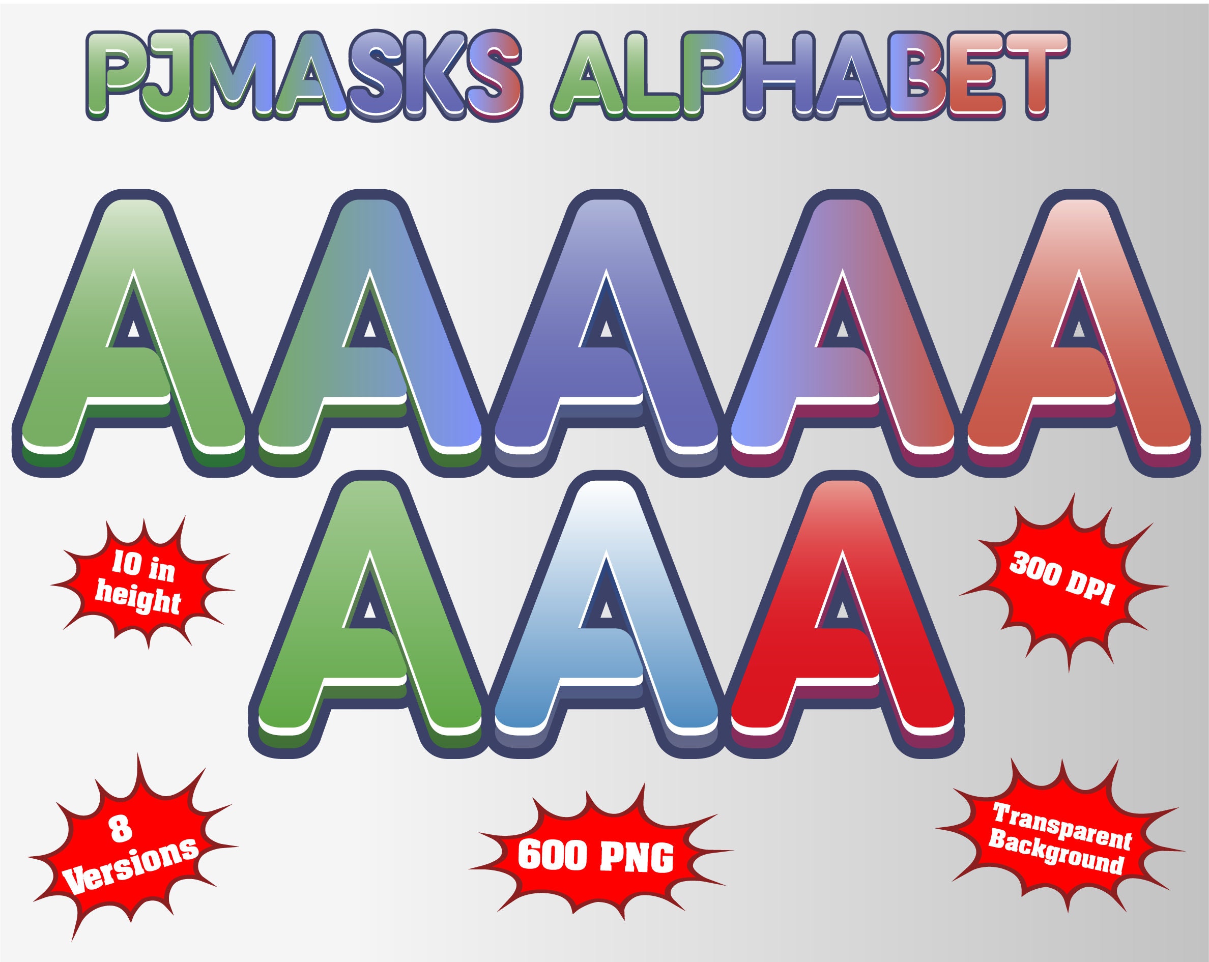 Pj Masks Alphabet Numbers and Symbols 600 PNG 300 dpi | Etsy