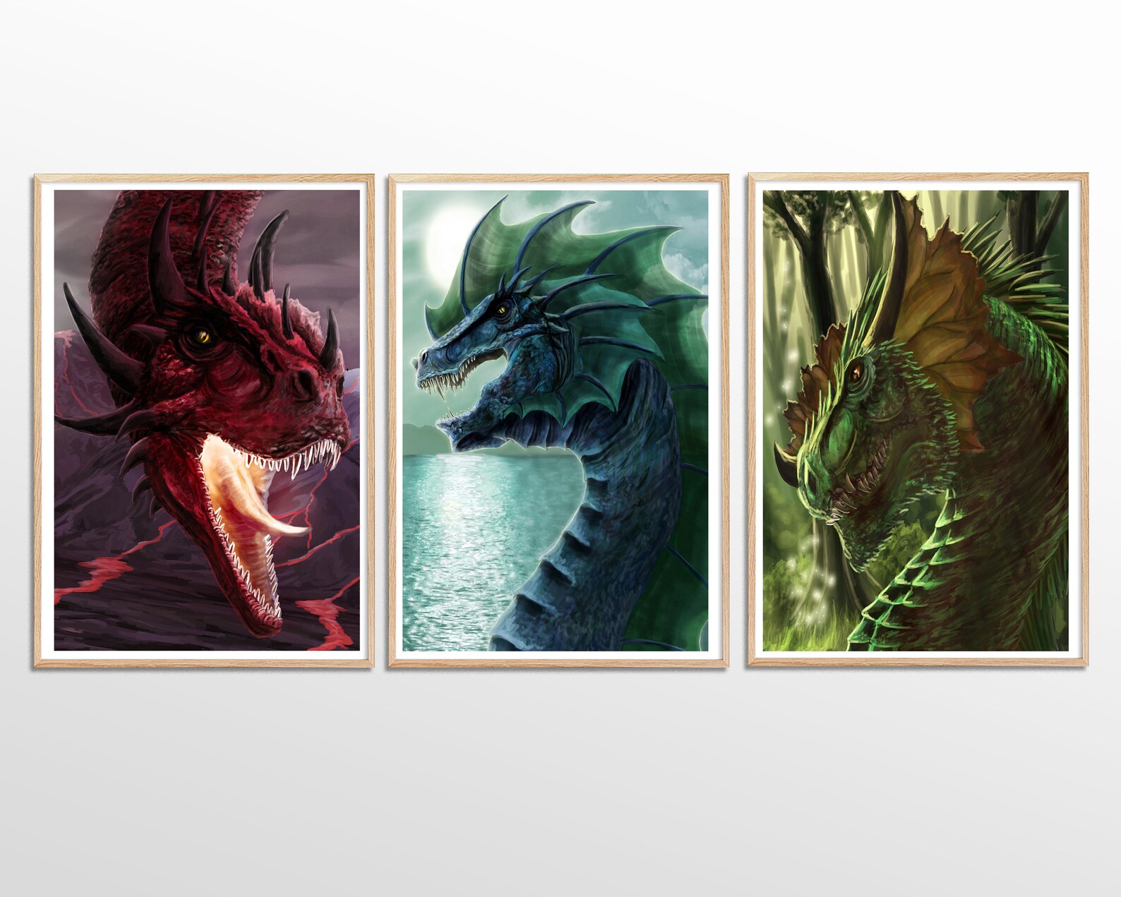 Dragon Gift Print Set of 3 Dragon Lover Gift Fantasy - Etsy