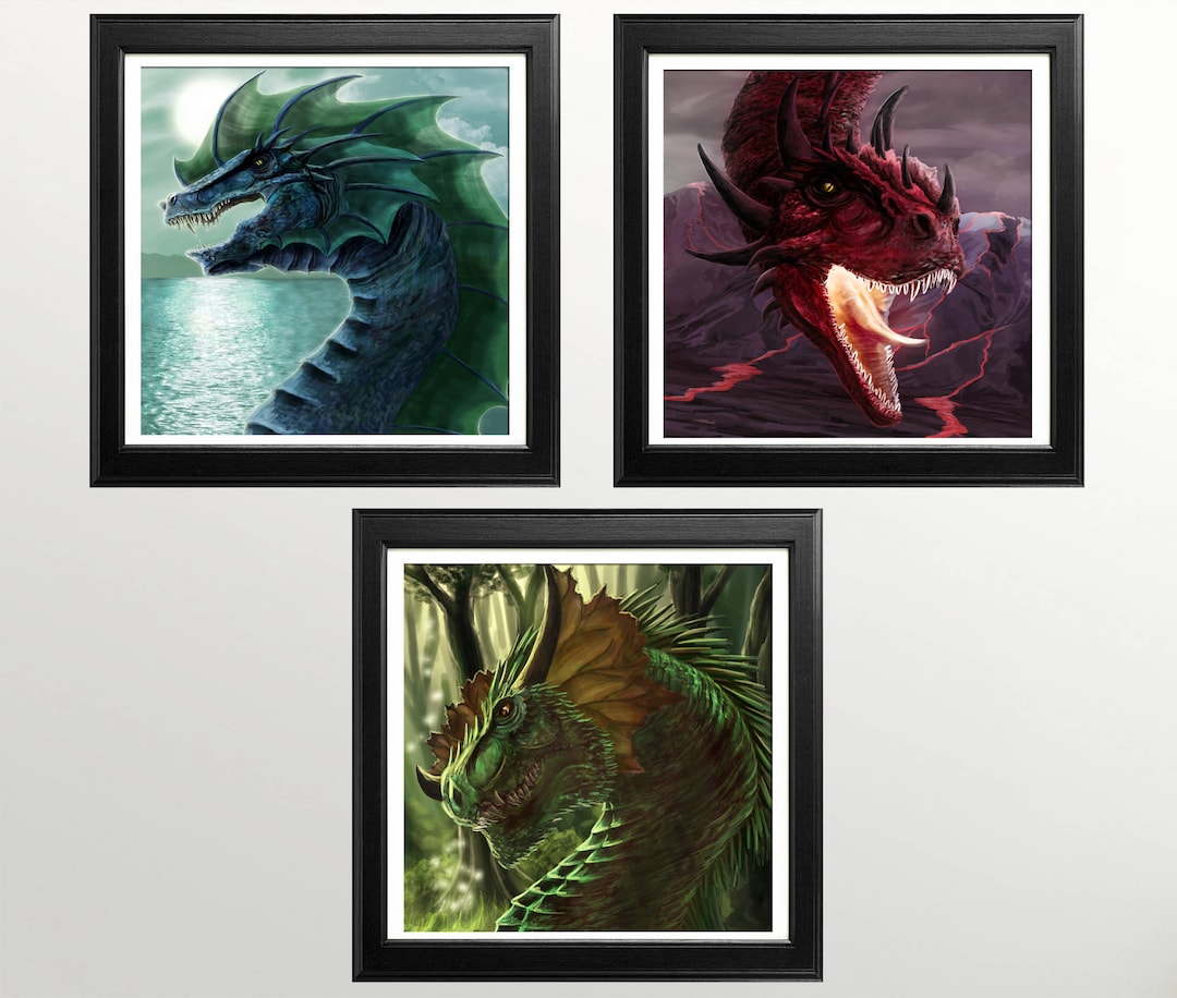 Dragon Gift - Print Set of 3 - Dragon Lover Gift - Fantasy Print Set ...