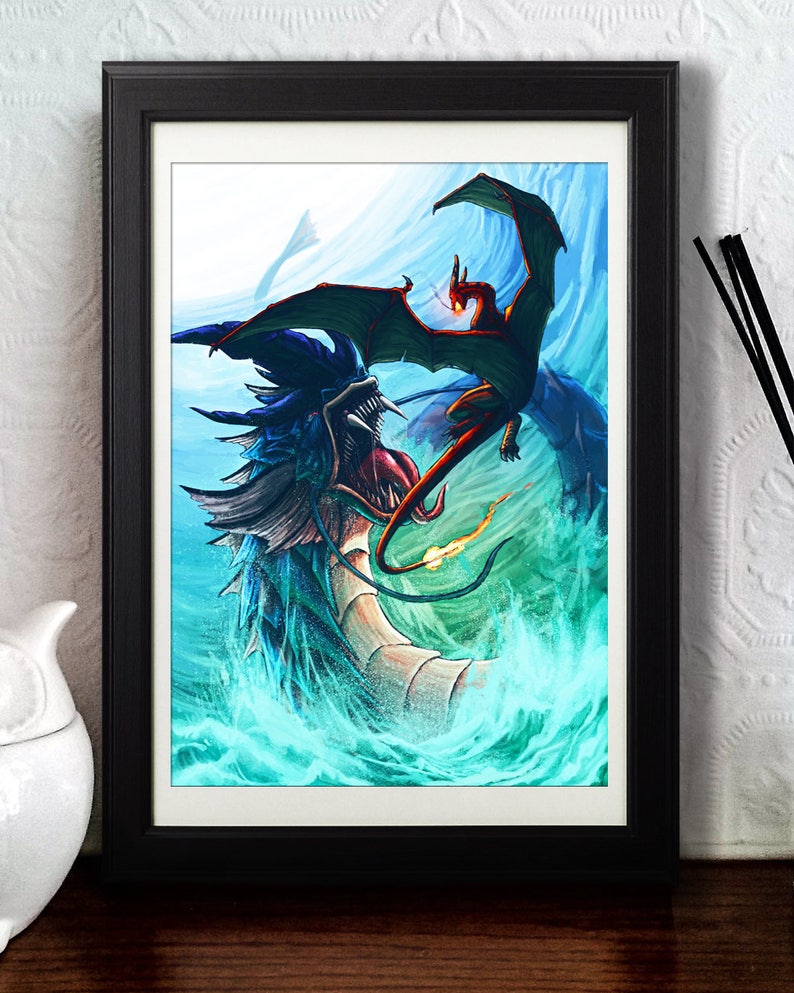 Charizard Art Print Poster GYARADOS CHARIZARD Illustration - Etsy