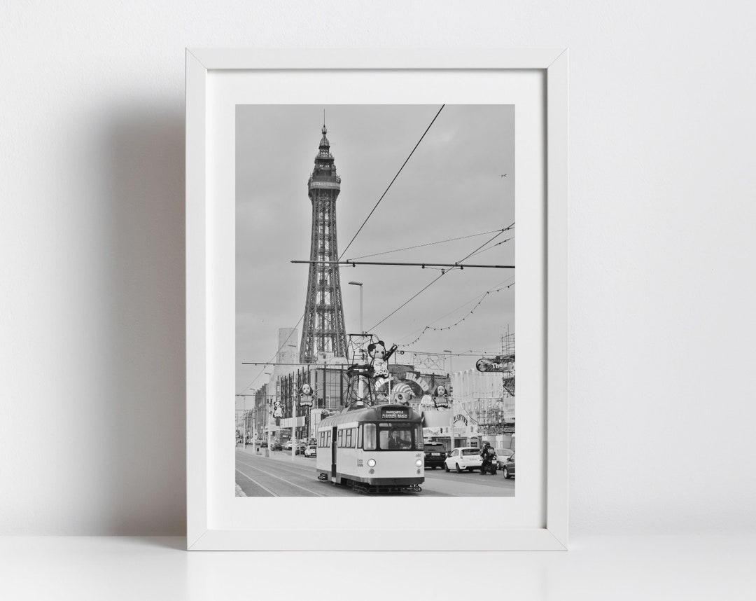 Blackpool Photography Print Blackpool Tower Tram Black and White Poster ...