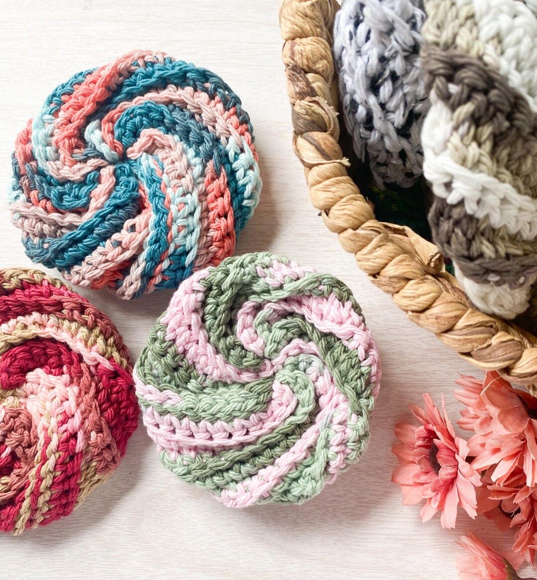 Colorful Spiral Crochet Dish Scrubbies Etsy