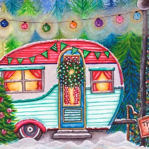 Christmas Camper Art Print | Winter Camper Wall Art | Holiday Camper ...