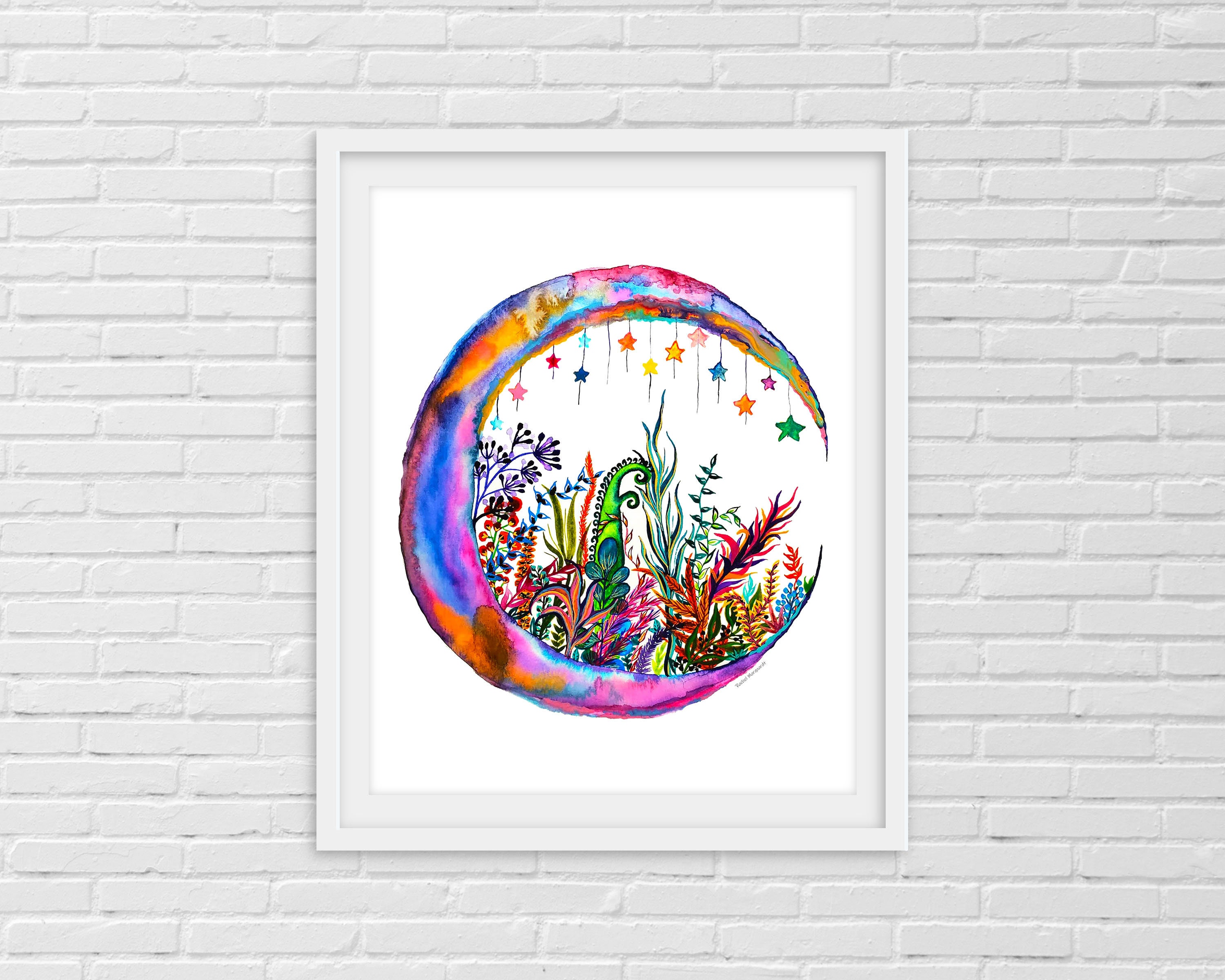 Moon Art Print Crescent Moon Art Colorful Moon Painting | Etsy