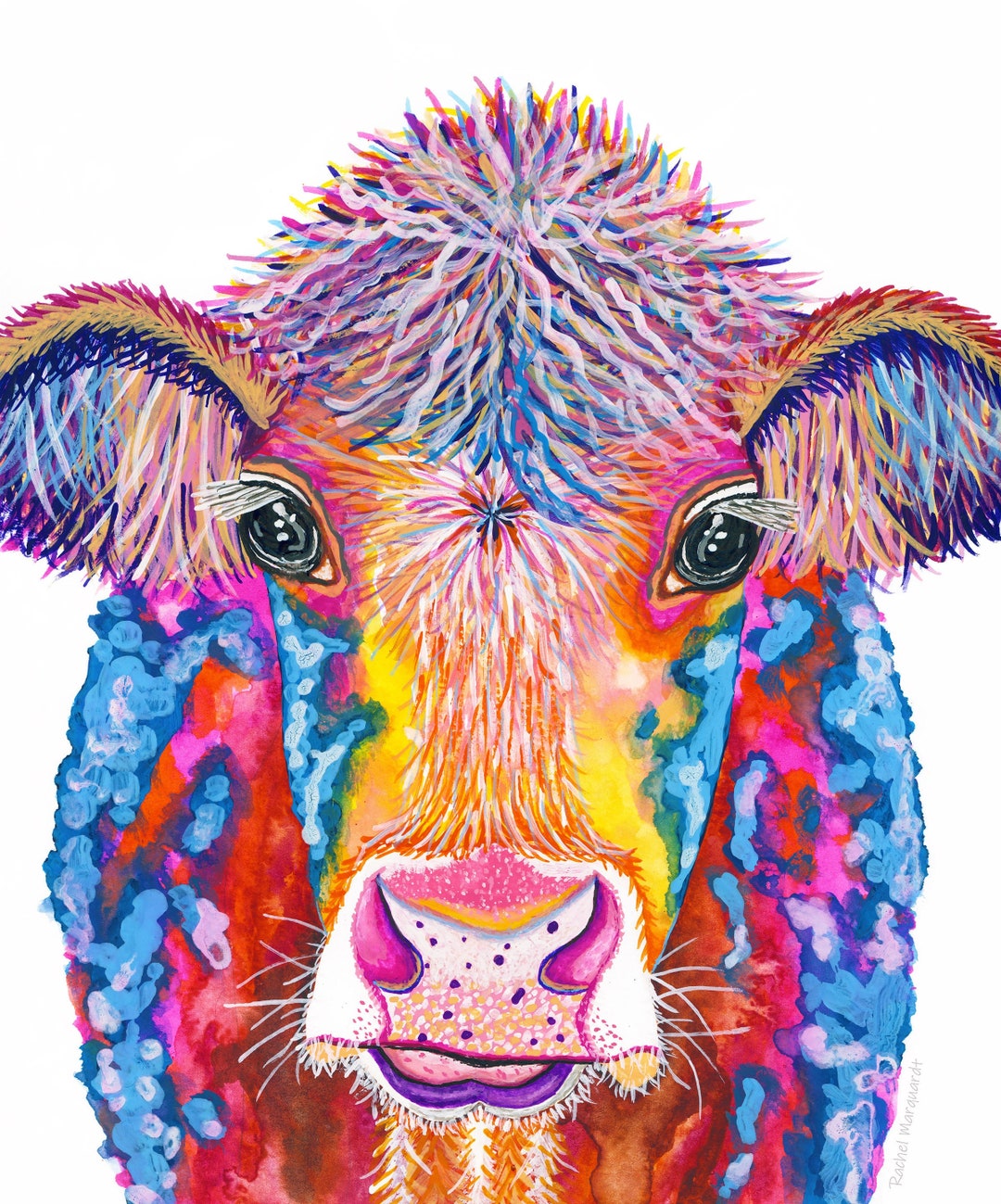 Colourful Cow Watercolor Art Print Cow Painting Farmhouse - Etsy