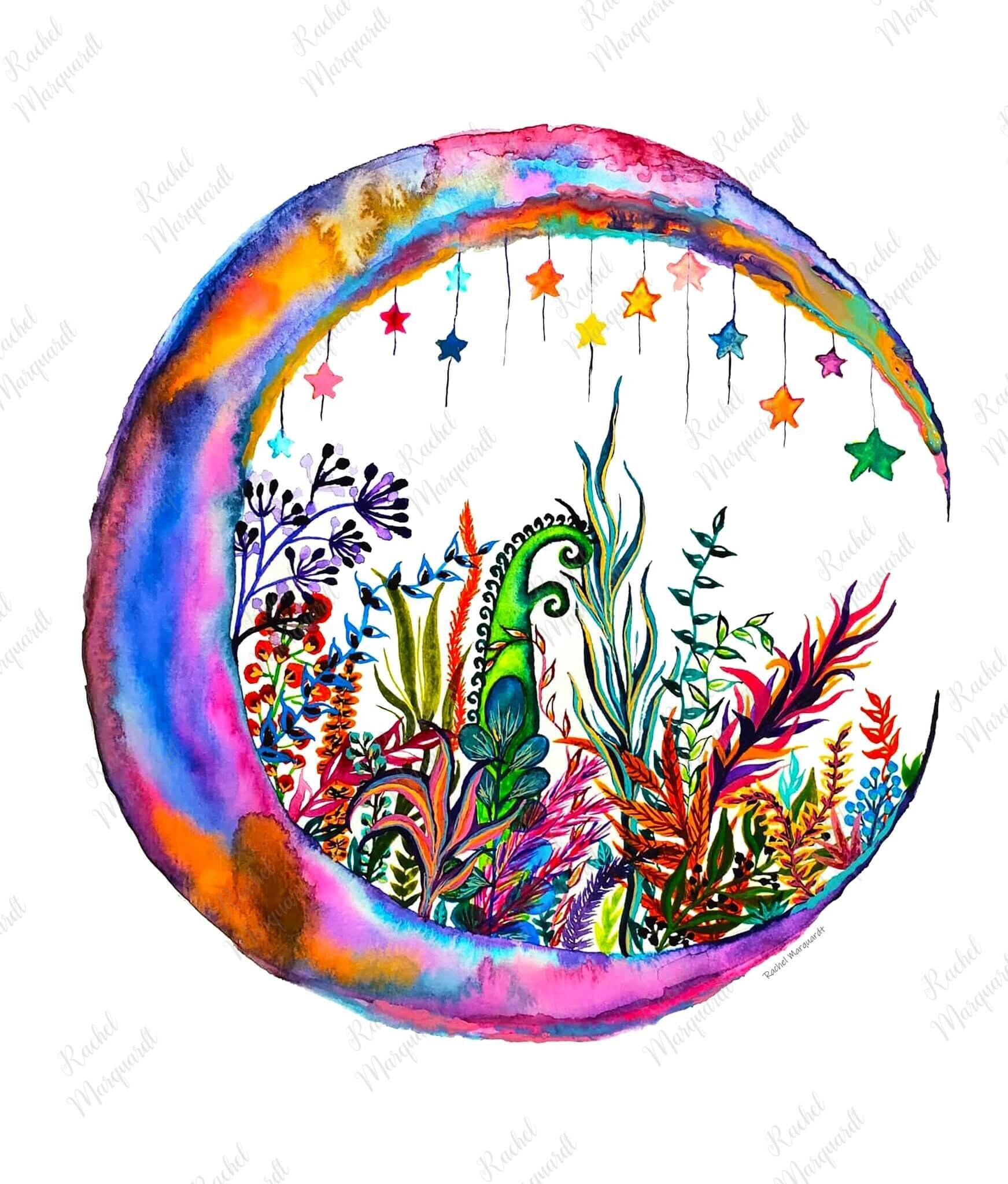 Moon Art Print Crescent Moon Art Colorful Moon Painting | Etsy