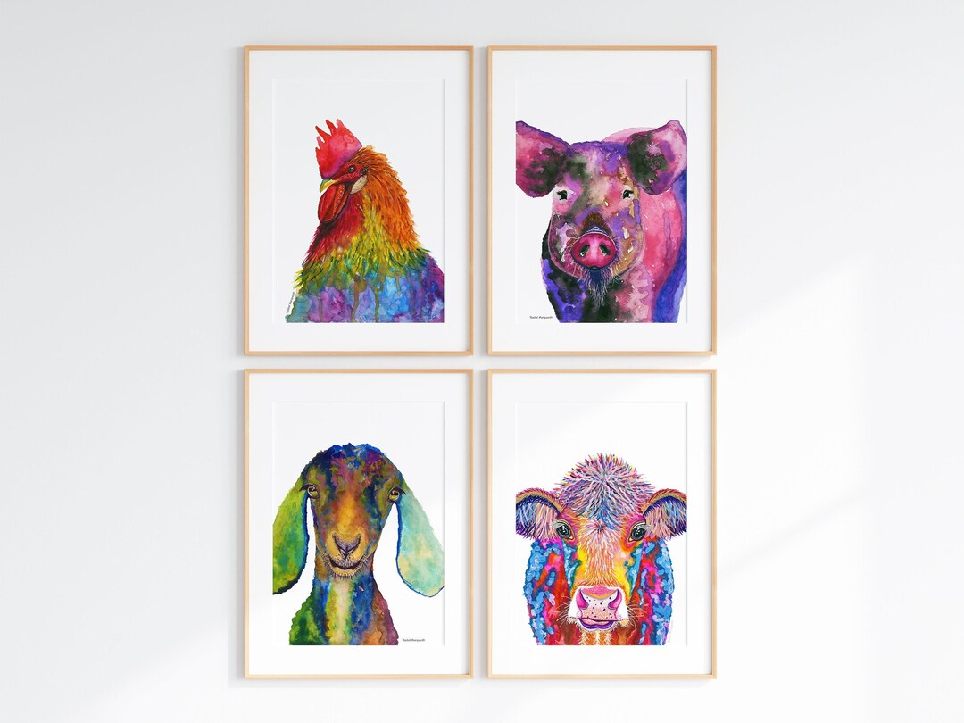 Watercolor Farm Animal Prints Set of 4 Farmhouse Nursery Decor Baby ...