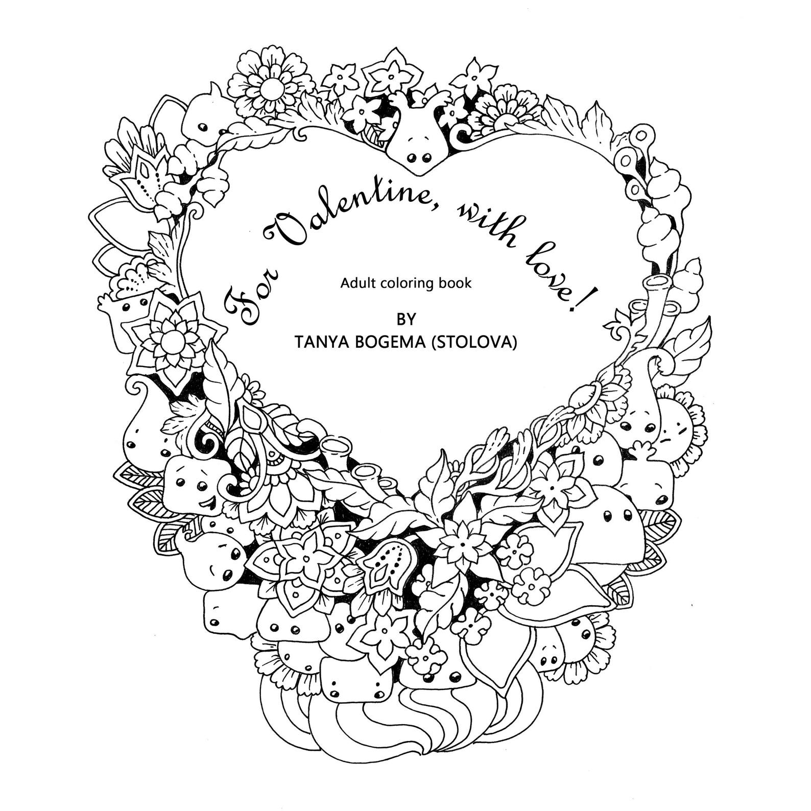 For Valentine With Love adult Coloring Book Valentines Day | Etsy