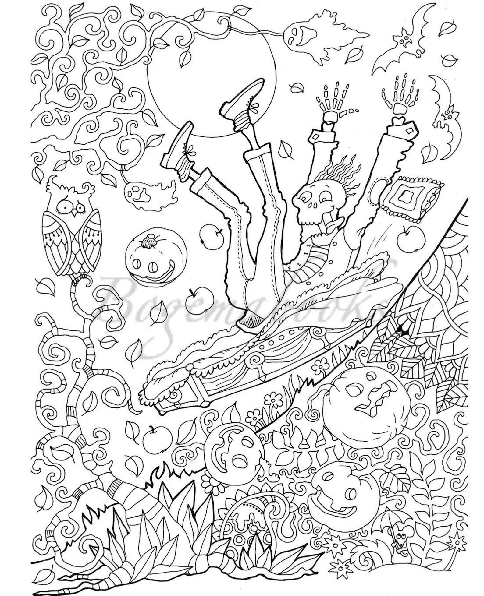 Halloween Adult Coloring Book Pdf Coloring Pages Digital Etsy