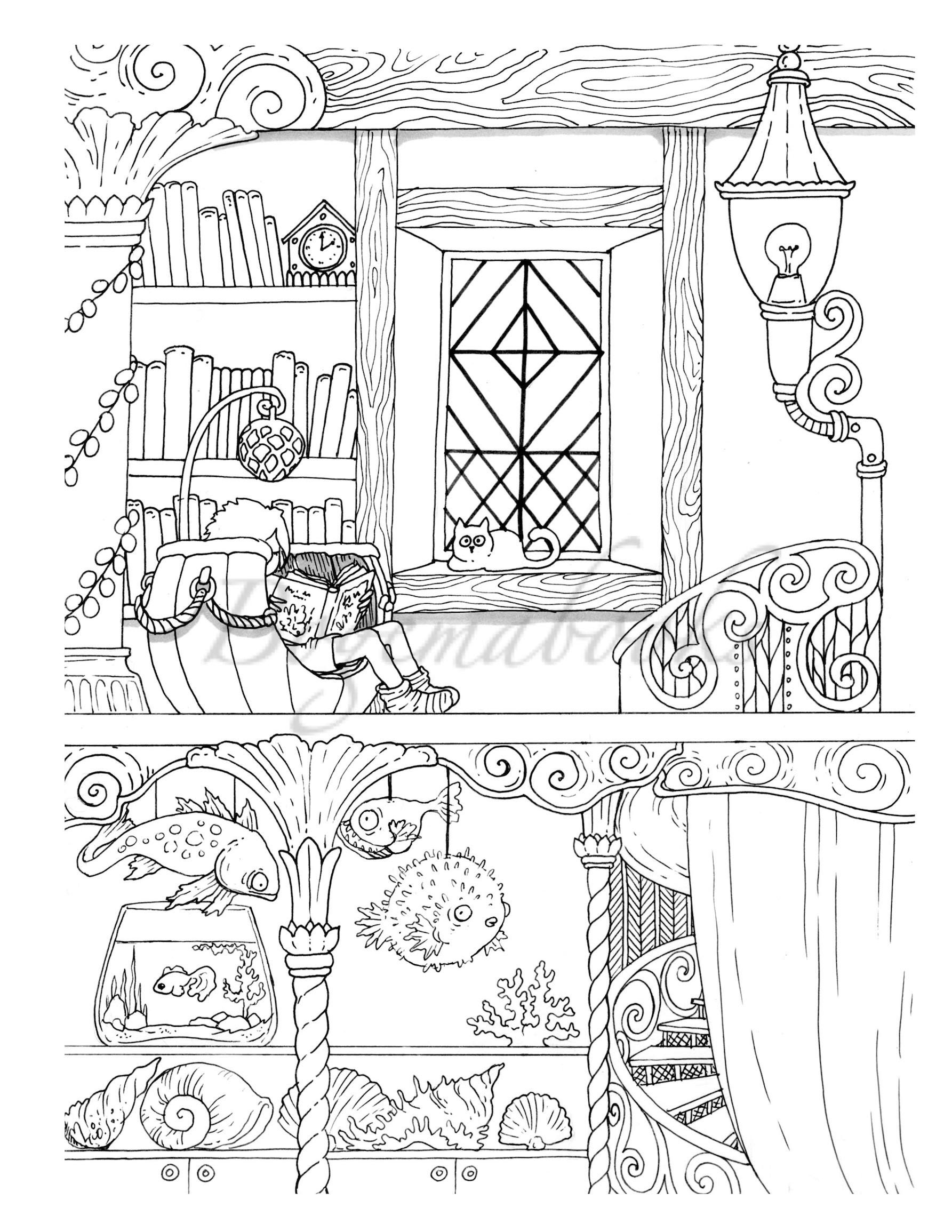 Nice Little Town: Interiors adult Coloring Book Coloring | Etsy