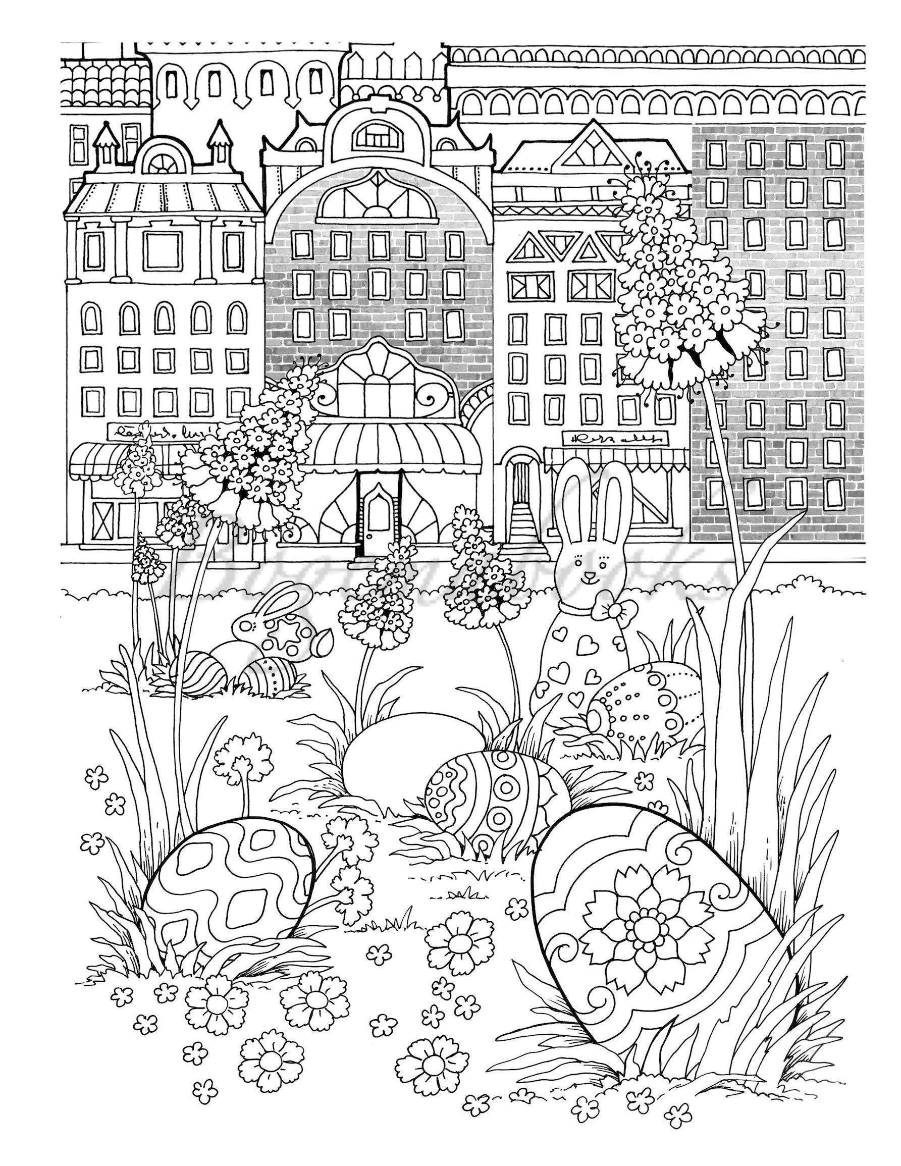 Nice Little Town Easter: Adult Coloring Book Coloring pages | Etsy