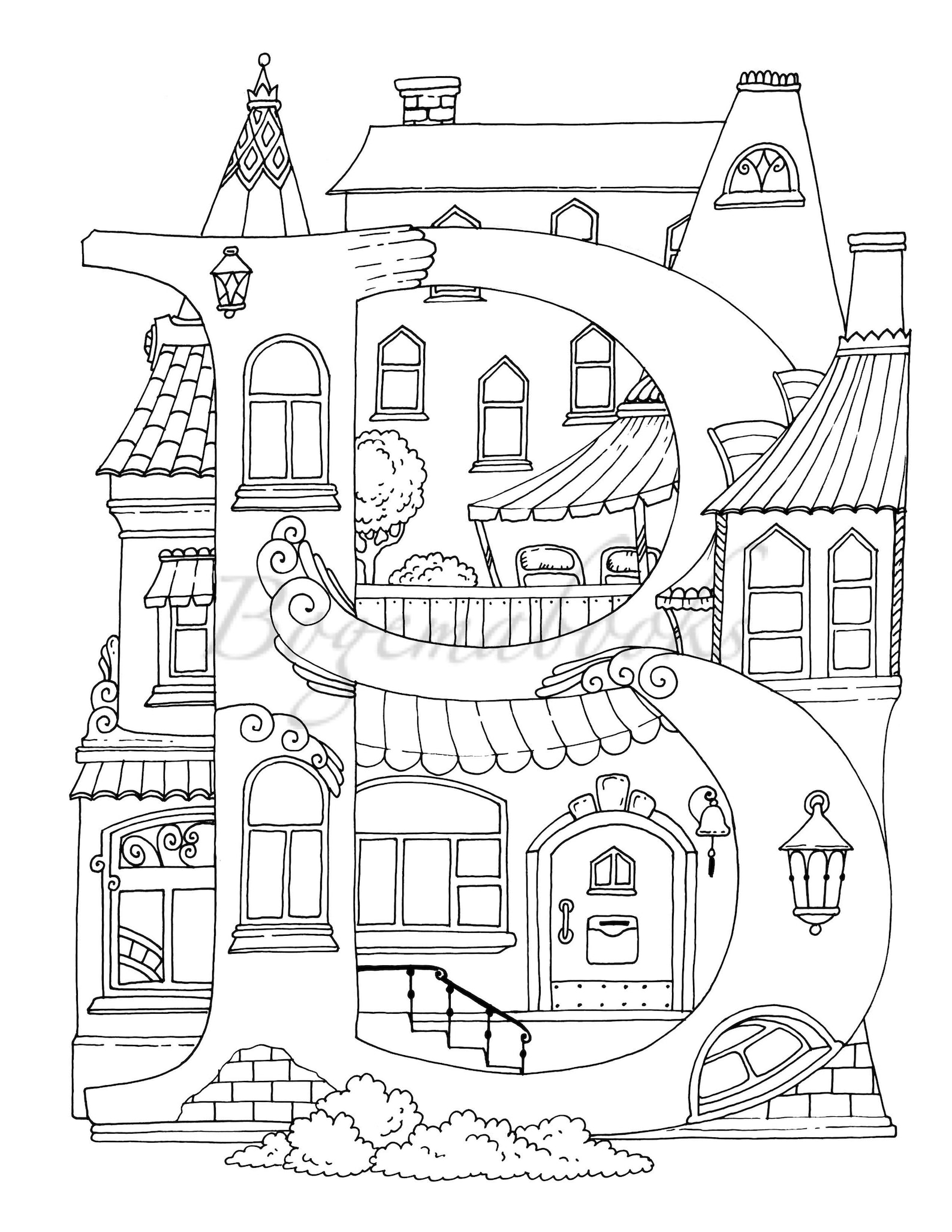 Nice Little Town: ABC (adult Coloring Book, Coloring Pages PDF ...