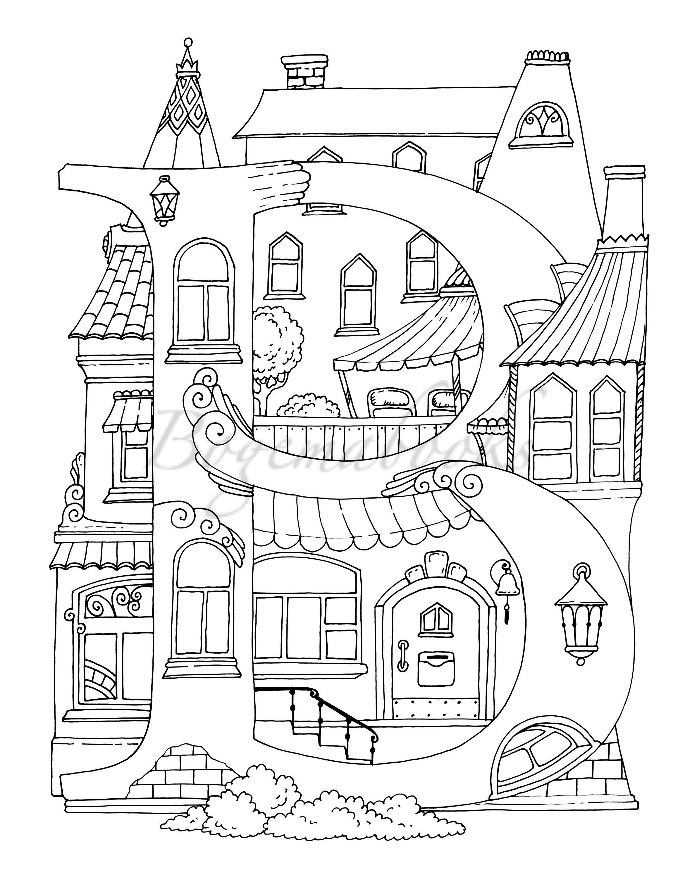 Nice Little Town: ABC (adult Coloring Book, Coloring Pages PDF ...