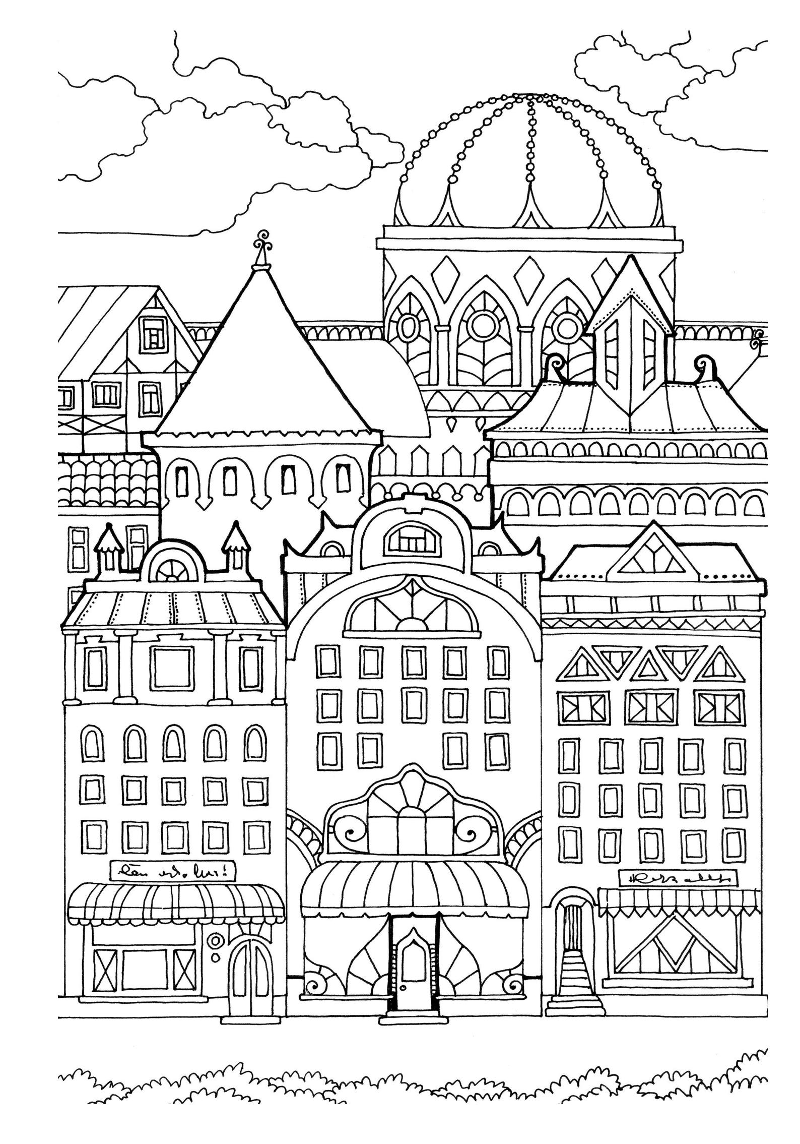 Nice Little Town 2 adult Coloring Book Digital Pages Stress - Etsy