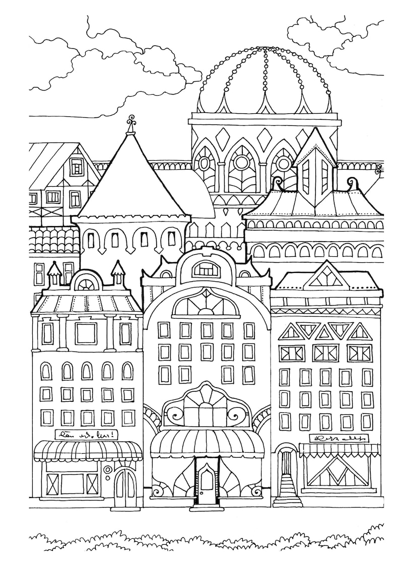 Nice Little Town 2 adult Coloring Book Digital Pages Stress - Etsy