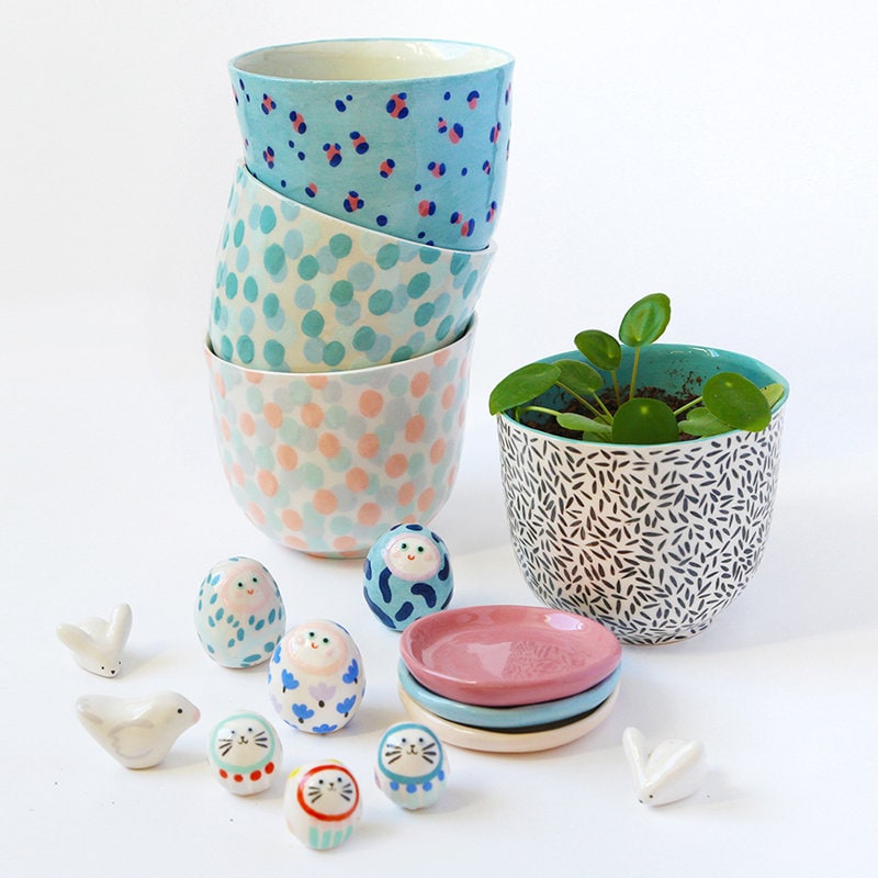 Flower Pot "basmati" + Matching Plate in Ceramics - Etsy