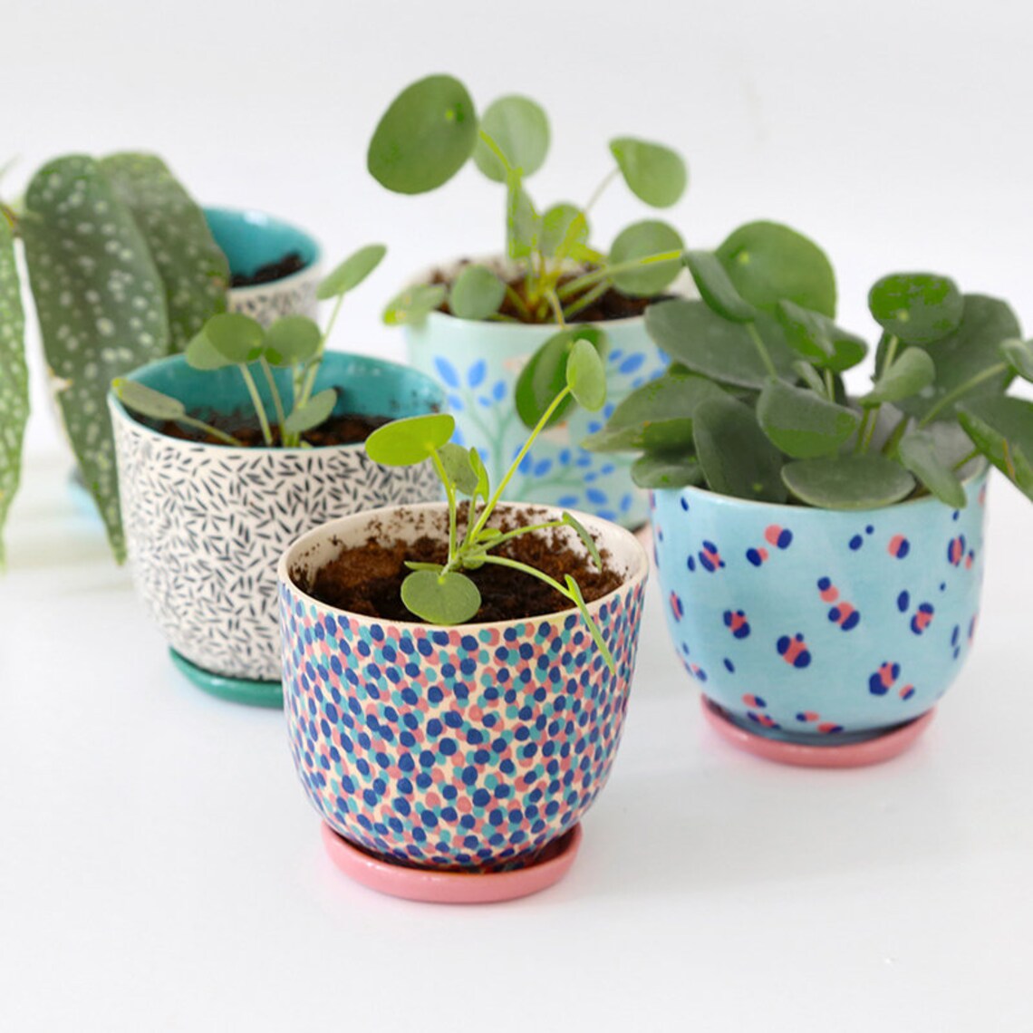 Flower Pot "carnival" + Matching Plate in Ceramics - Etsy