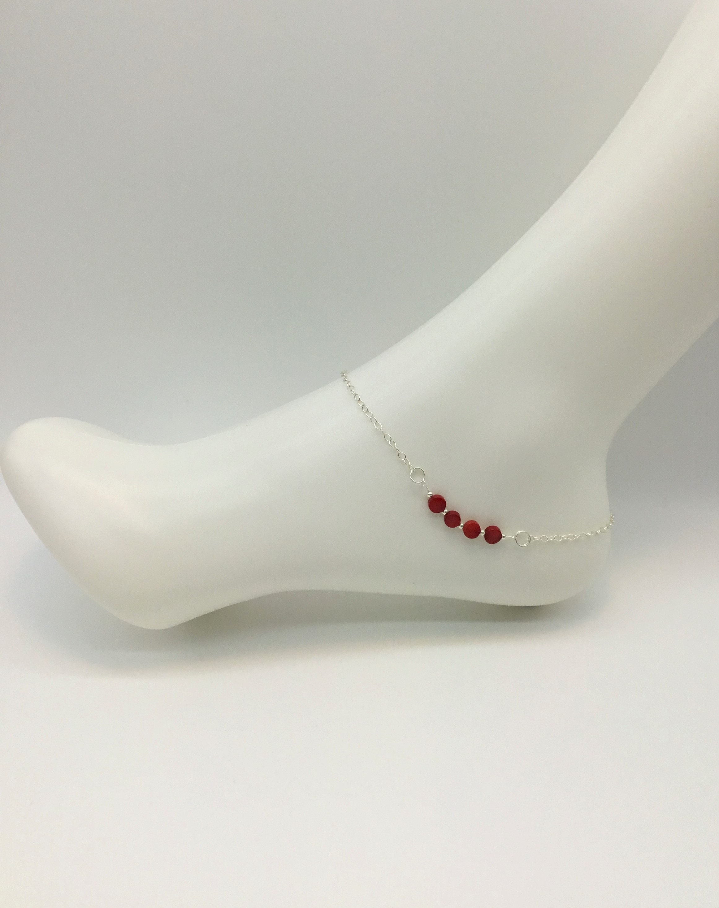 Red Coral Dainty Summer Anklet - Etsy UK