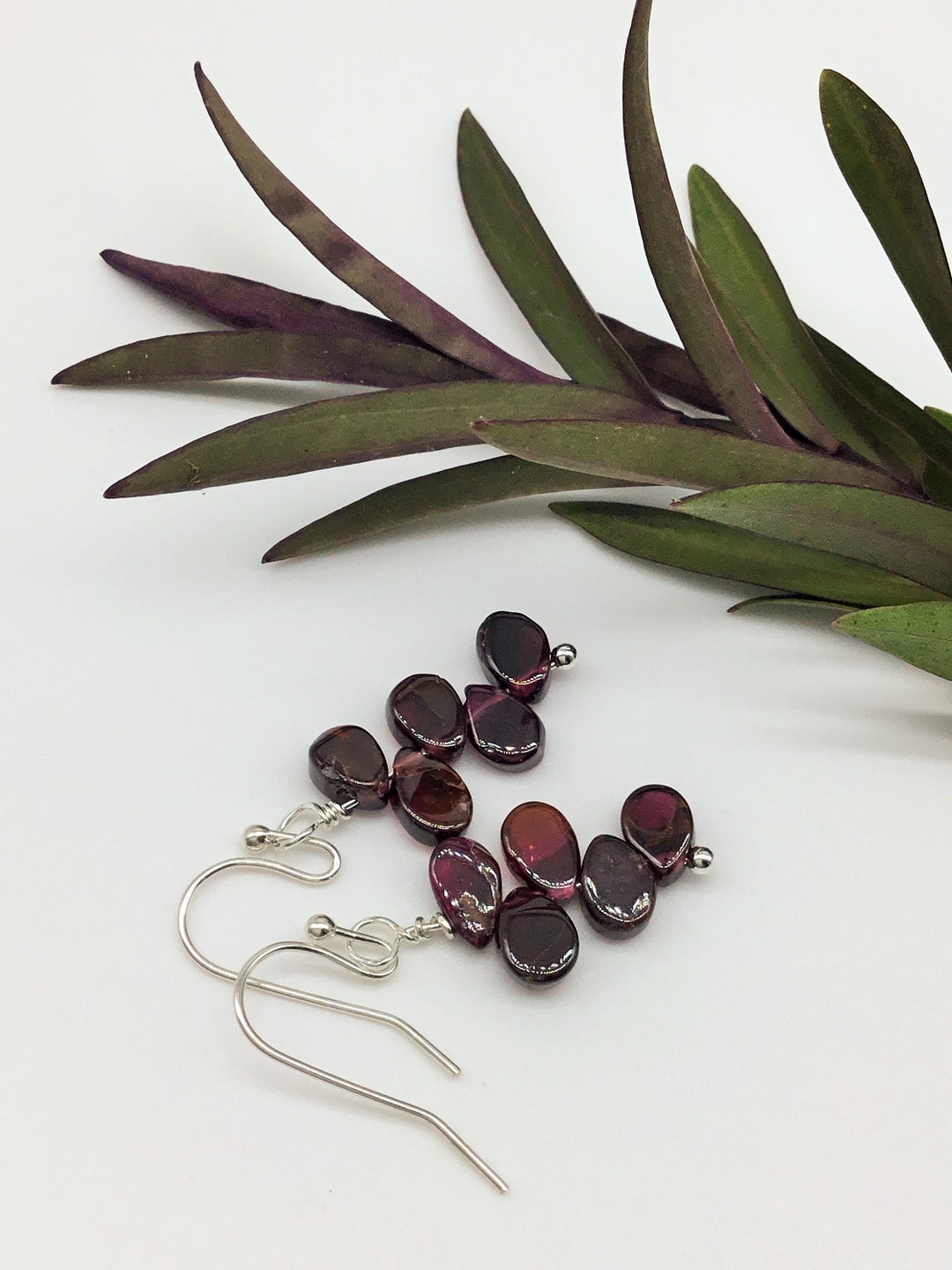 Red Garnet Drop Earrings,dark Red Earrings,january Birthstone,winter ...