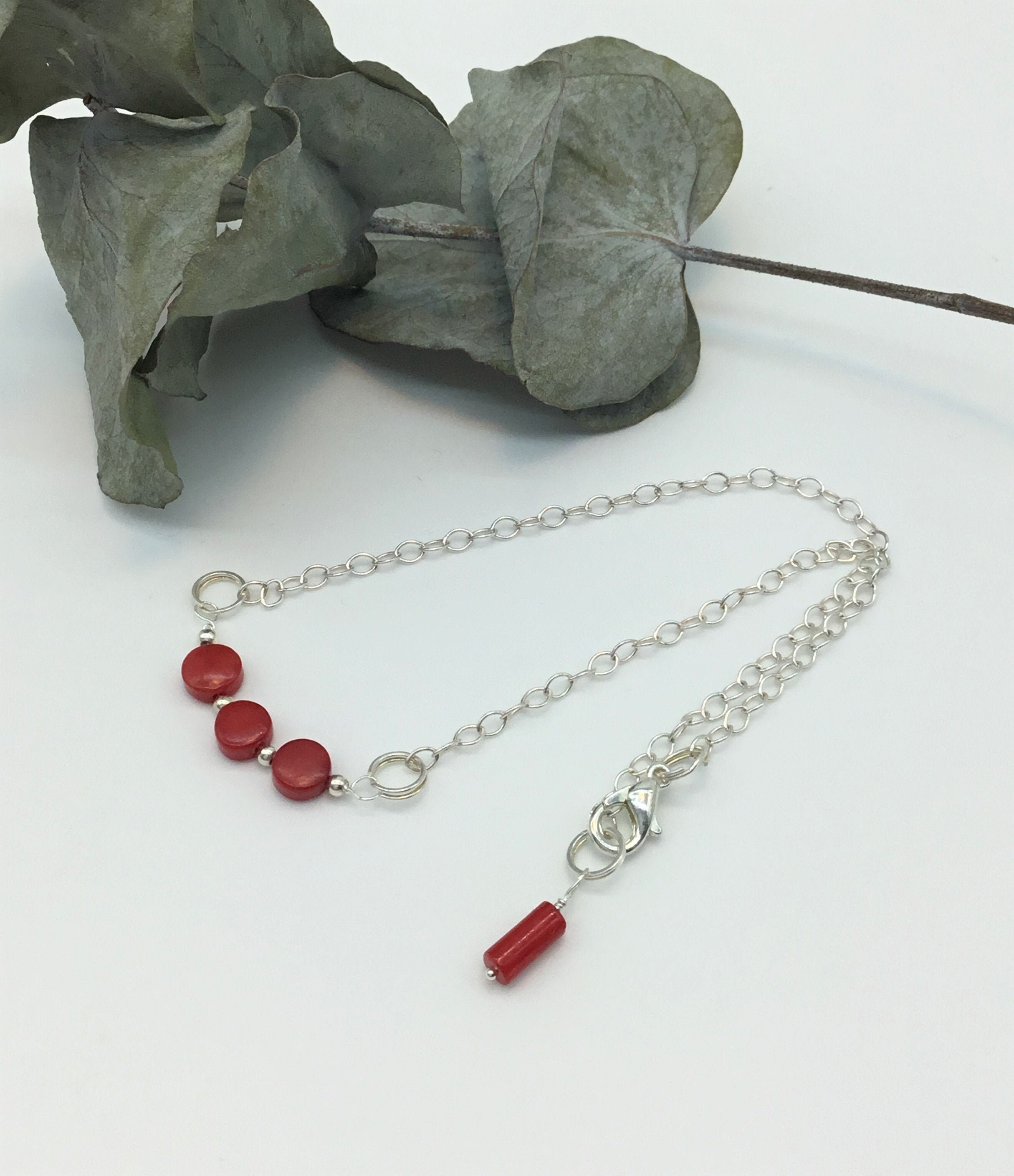 Red Coral Dainty Summer Anklet - Etsy UK