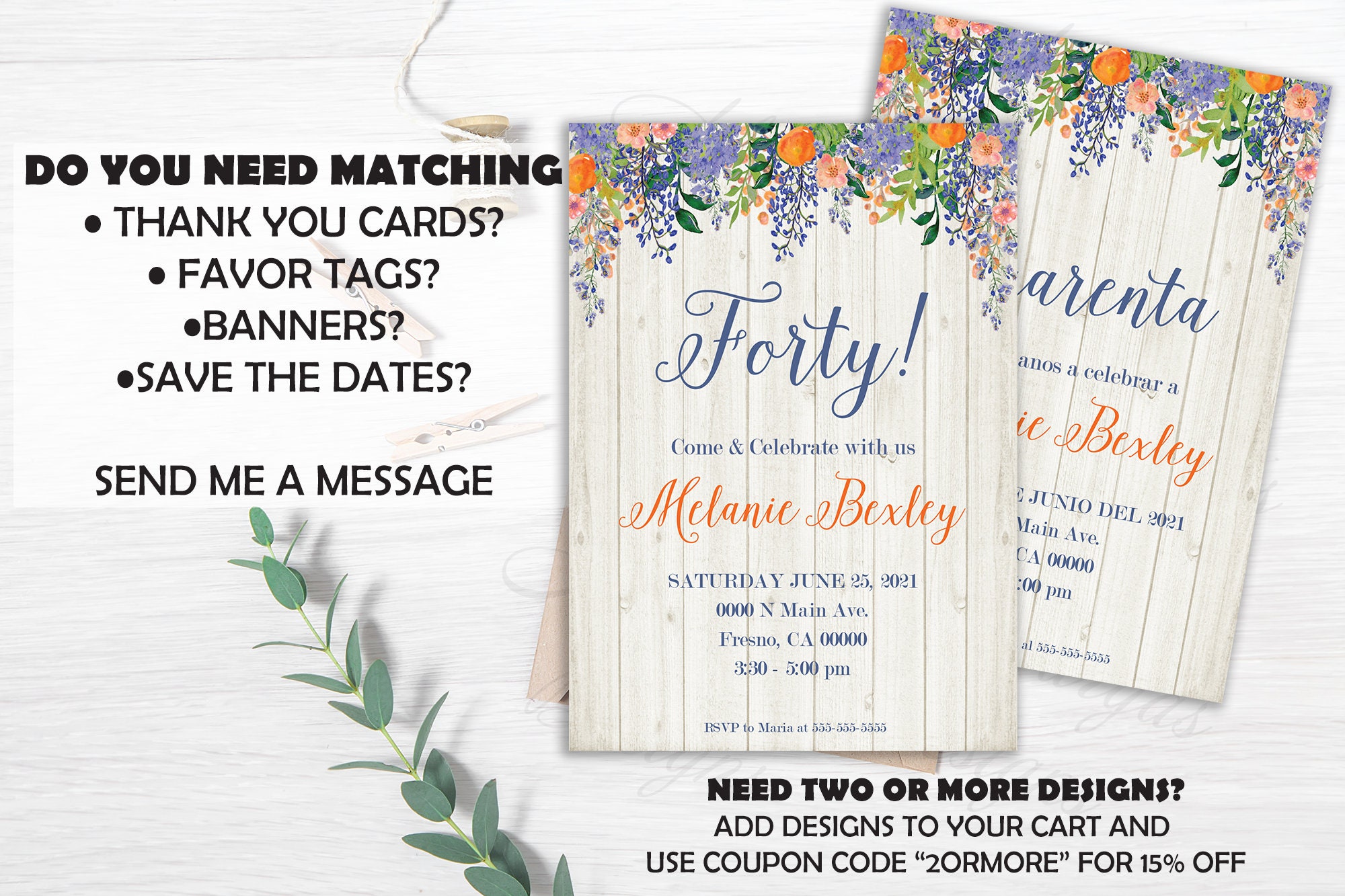 Spring Birthday Printable Invite ENGLISH Floral Birthday - Etsy