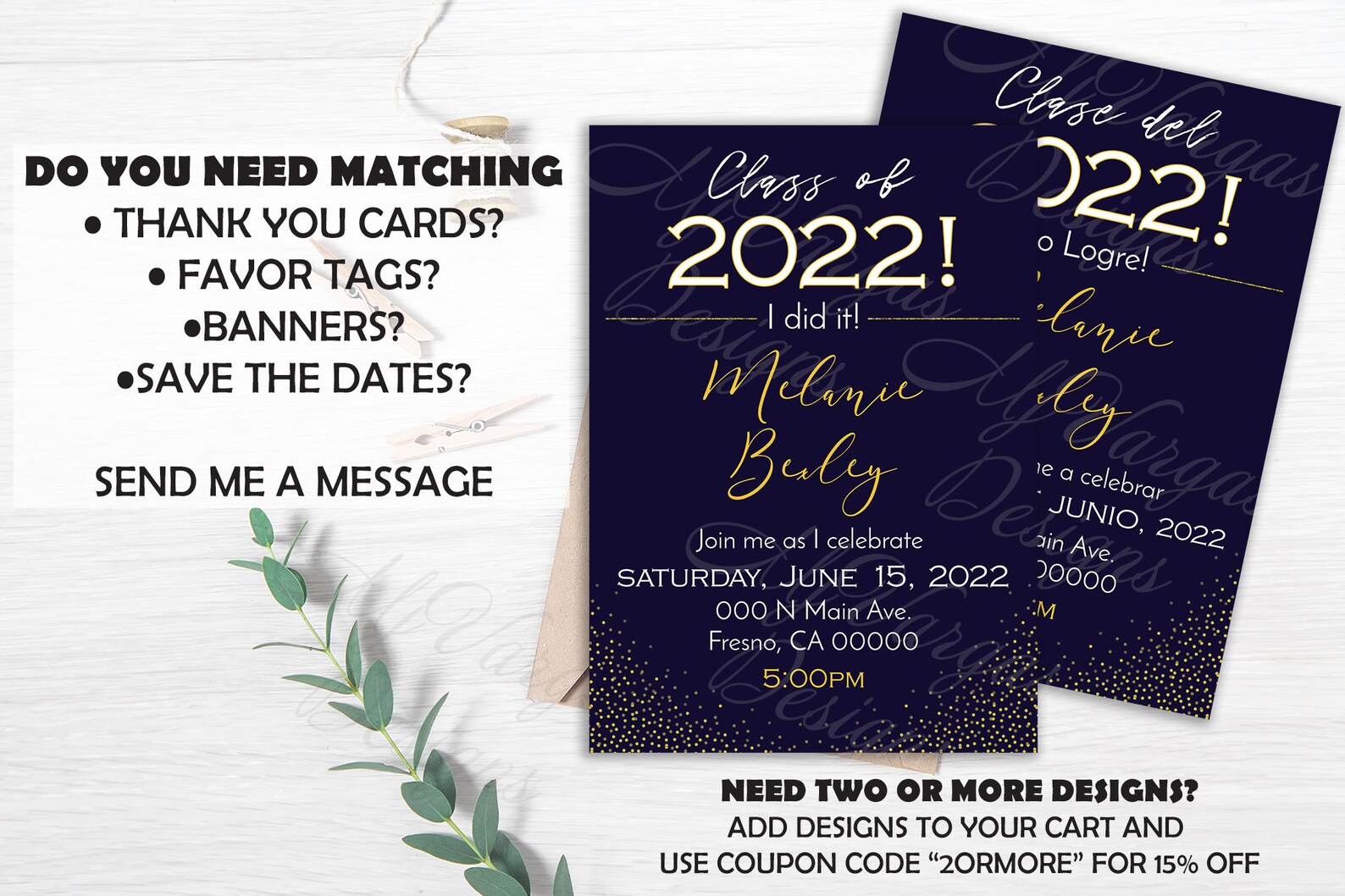 Class of 2022 Invite Graduation Party ENGLISH Navy Bue and - Etsy