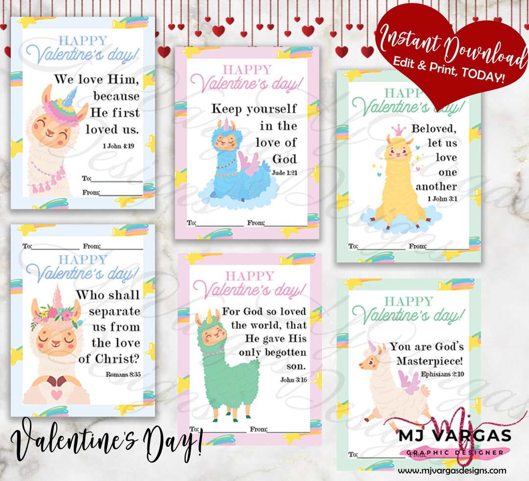Llama Christian Valentines Day Cards Printable Bible Verses Valentine's ...