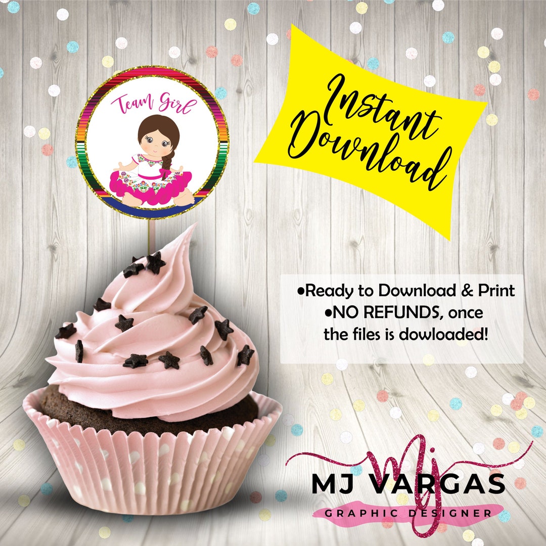 Team Girl Cupcake Topper 2in | Team Señorita Printable Cupcake Mexican ...