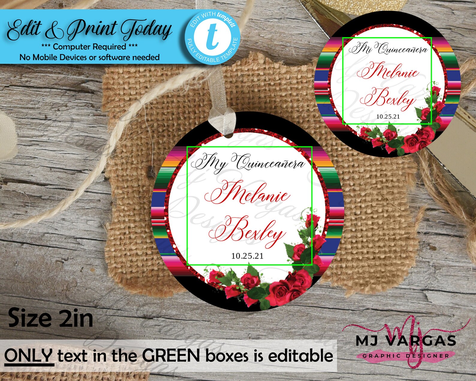 Mexican Fiesta Theme Favor Tag Printable Fully Editable | Etsy