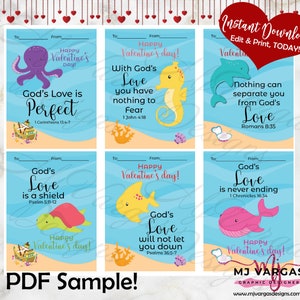 Sea Creatures Christian Valentines Day Cards Printable | Bible Verses ...