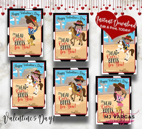 Cowboys Valentines Day Cards Printable Cowgirls Valentines - Etsy