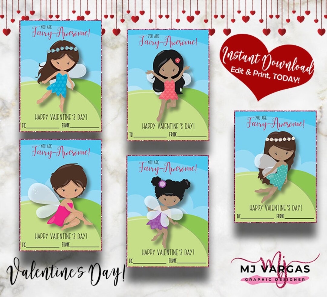 Fairies Valentines Day Card Printable | Fairy Cards | Pink Fairy ...