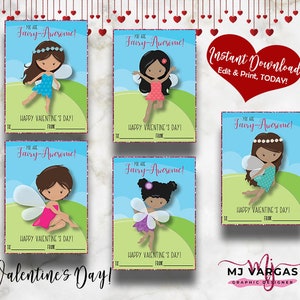 Fairies Valentines Day Card Printable Fairy Cards Pink Fairy Valentines ...