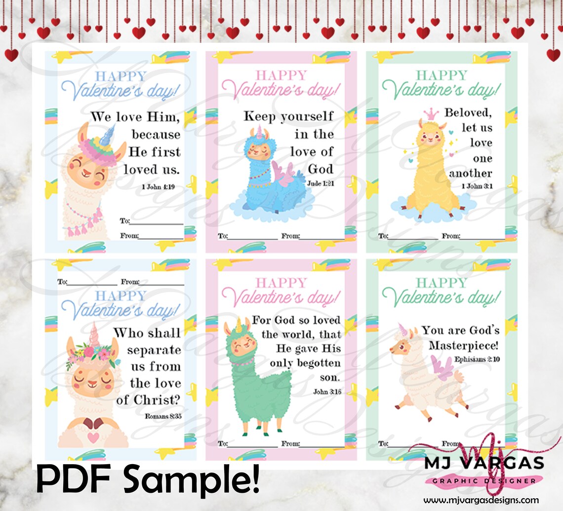 Llama Christian Valentines Day Cards Printable | Bible Verses Valentine ...