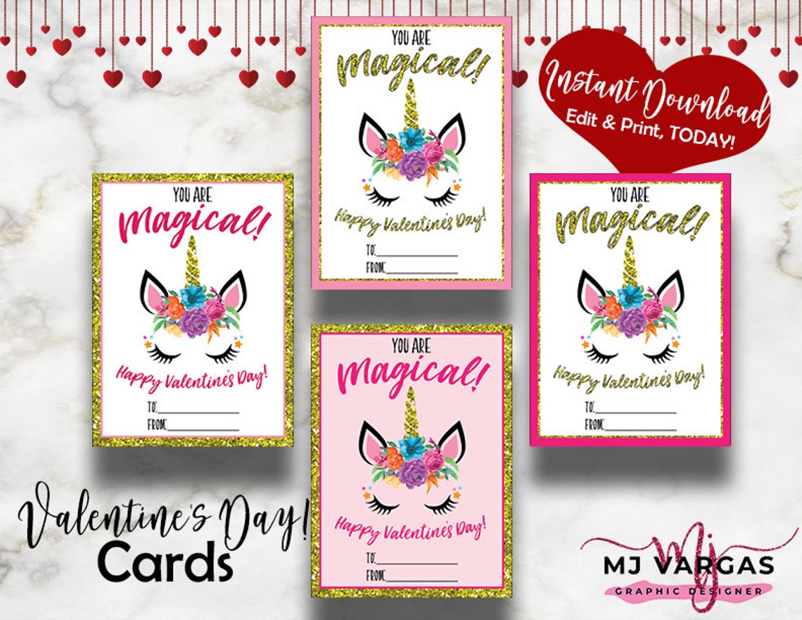 Unicorn Valentines Day Cards Printable Unicorn Cards Gold - Etsy