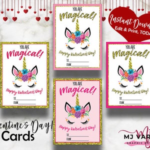 Unicorn Valentines Day Cards Printable | Unicorn Cards | Gold Unicorn ...