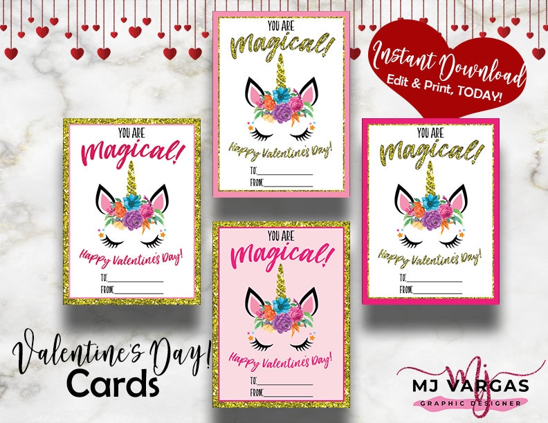 Unicorn Valentines Day Cards Printable Unicorn Cards Gold - Etsy