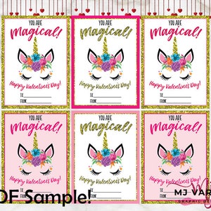 Unicorn Valentines Day Cards Printable Unicorn Cards Gold Unicorn ...